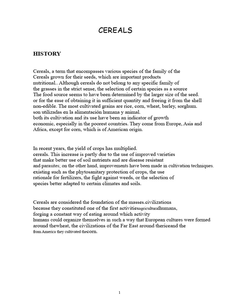 history of cereals.doc | PDF | Cereals | Rye