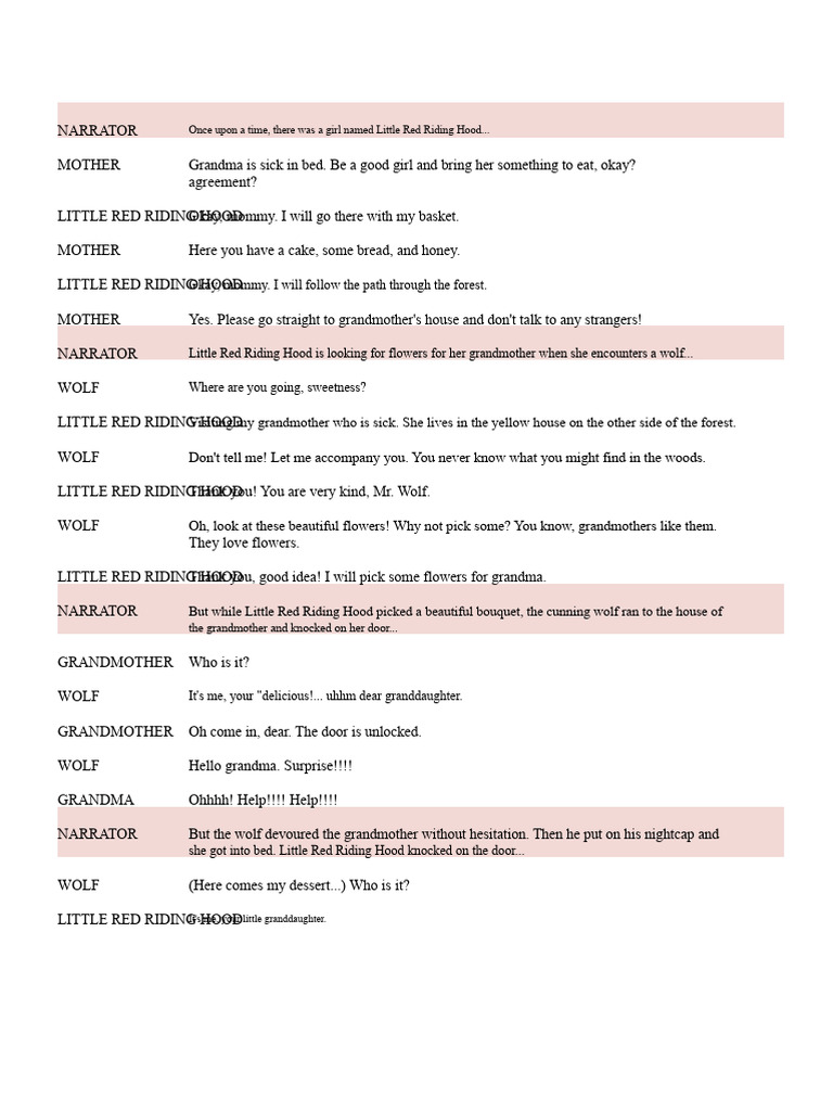 Script For Little Red Riding Hood | PDF | Little Red Riding Hood | Folklore