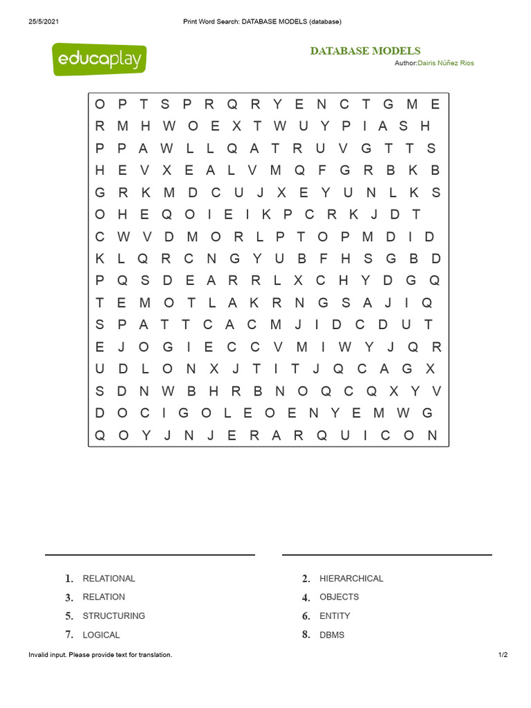 Database Models Word Search Puzzle | PDF
