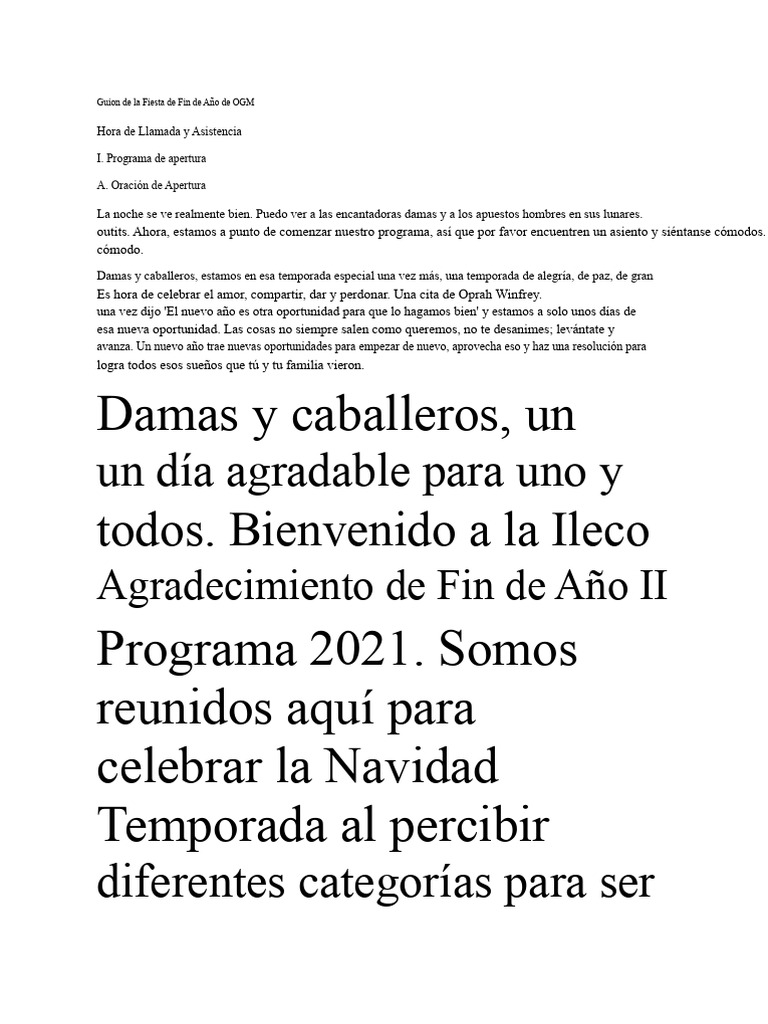 Guion Fiesta Fin de Año OGM 2022 | PDF | Amor | Navidad