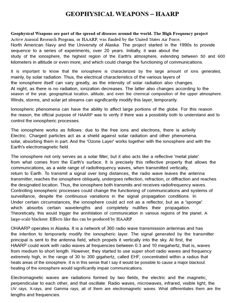 Geophysical Weapons - Haarp | PDF | Radio Wave | Ionosphere
