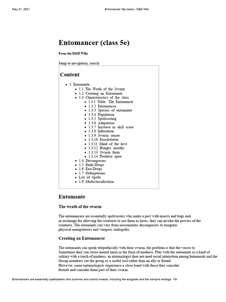 Entomancer (Class 5e) - D&D Wiki | PDF