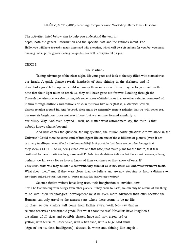 Reading Comprehension Activity | PDF | The War Of The Worlds ...