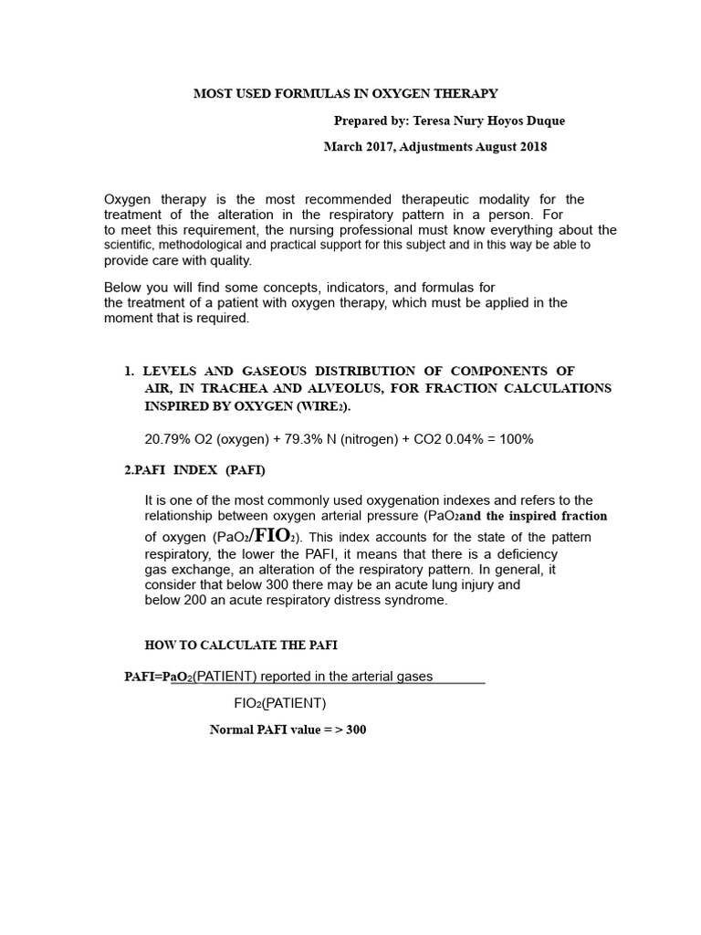 3. Formulas Used in Oxygen Therapy (1) | PDF | Respiratory System ...