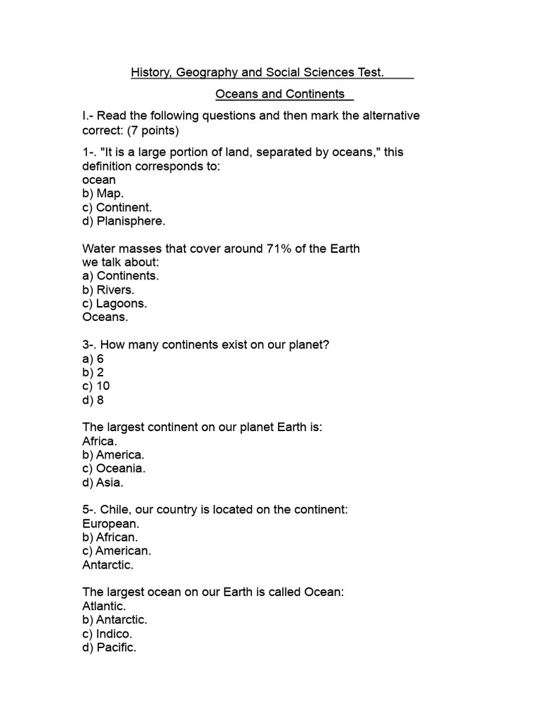 Test of Oceans and Continents | PDF