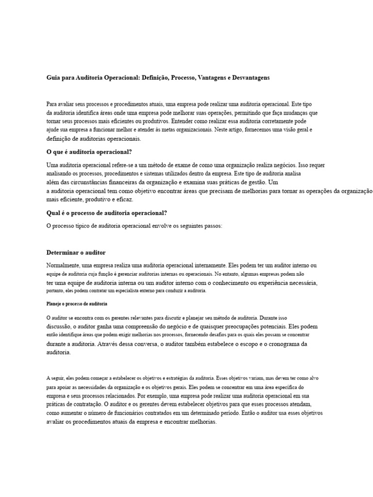 Guia Completo de Auditoria Operacional | PDF | Gestão de recursos ...
