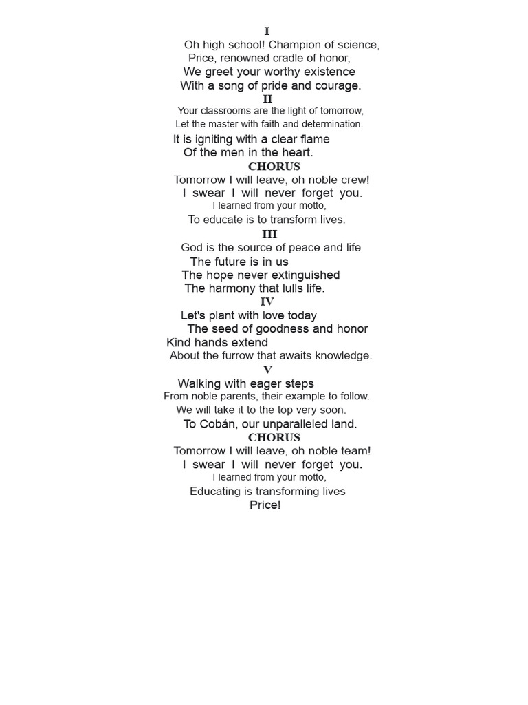 Pre-University High School Anthem | PDF