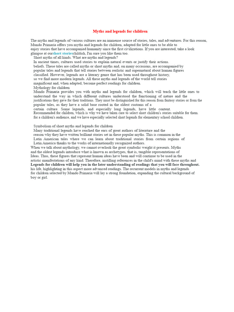 Myths and Legends for Kids | PDF | Legends
