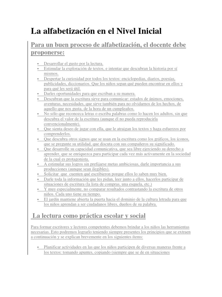 La Alfabetización en El Nivel Inicial | PDF | Lectura (proceso ...