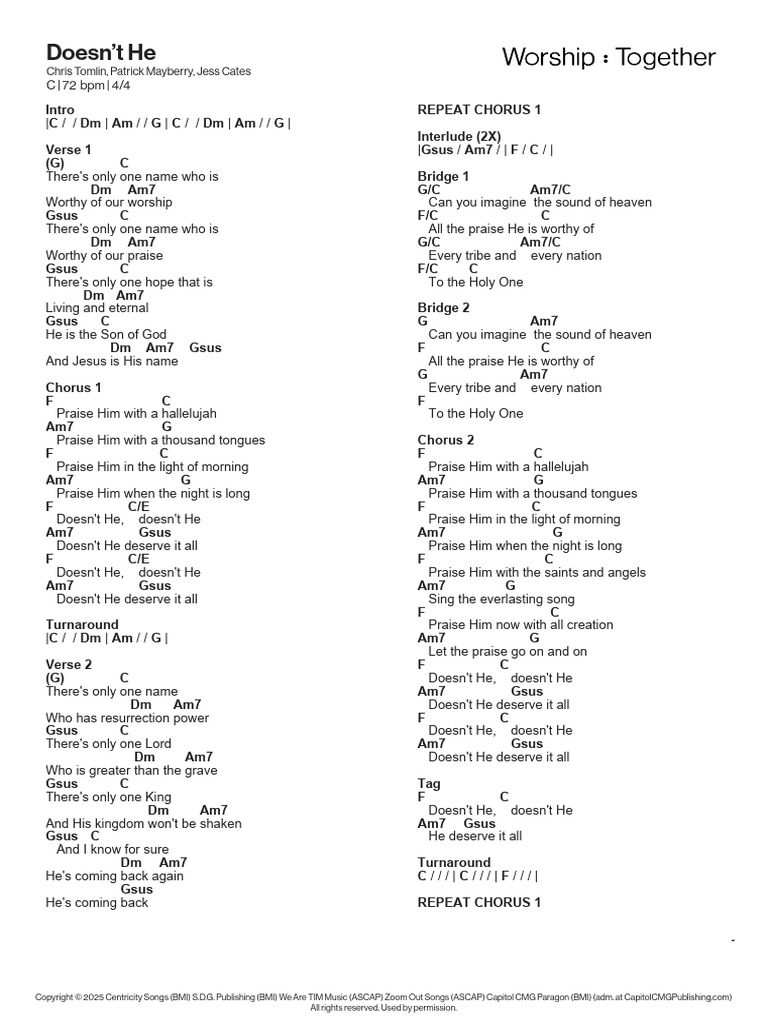 Doesnt He Chris Tomlin CC | PDF | Music Industry