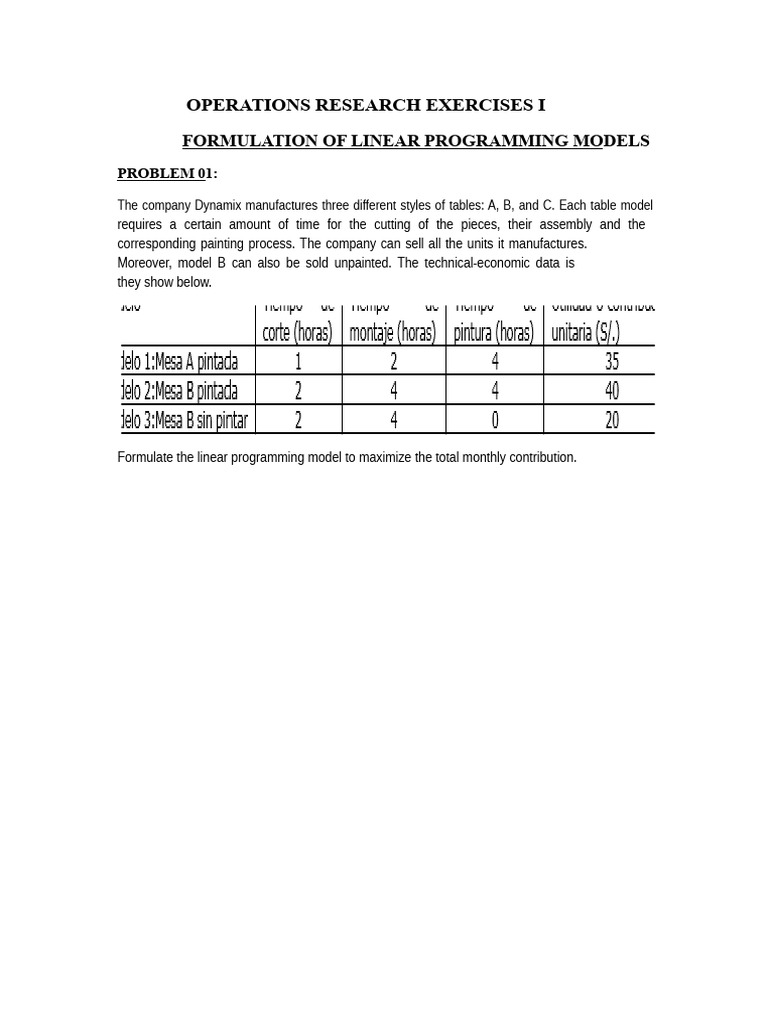 Operations Research Exercises I | PDF | Linear Programming ...