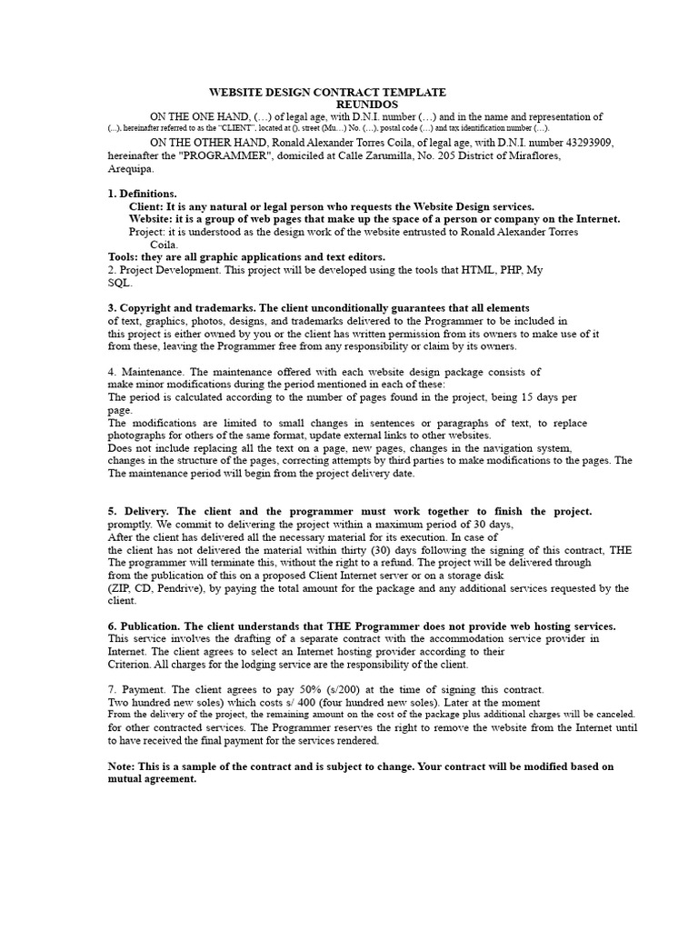 WEB PAGE DESIGN CONTRACT MODEL | PDF | Websites | Web Design