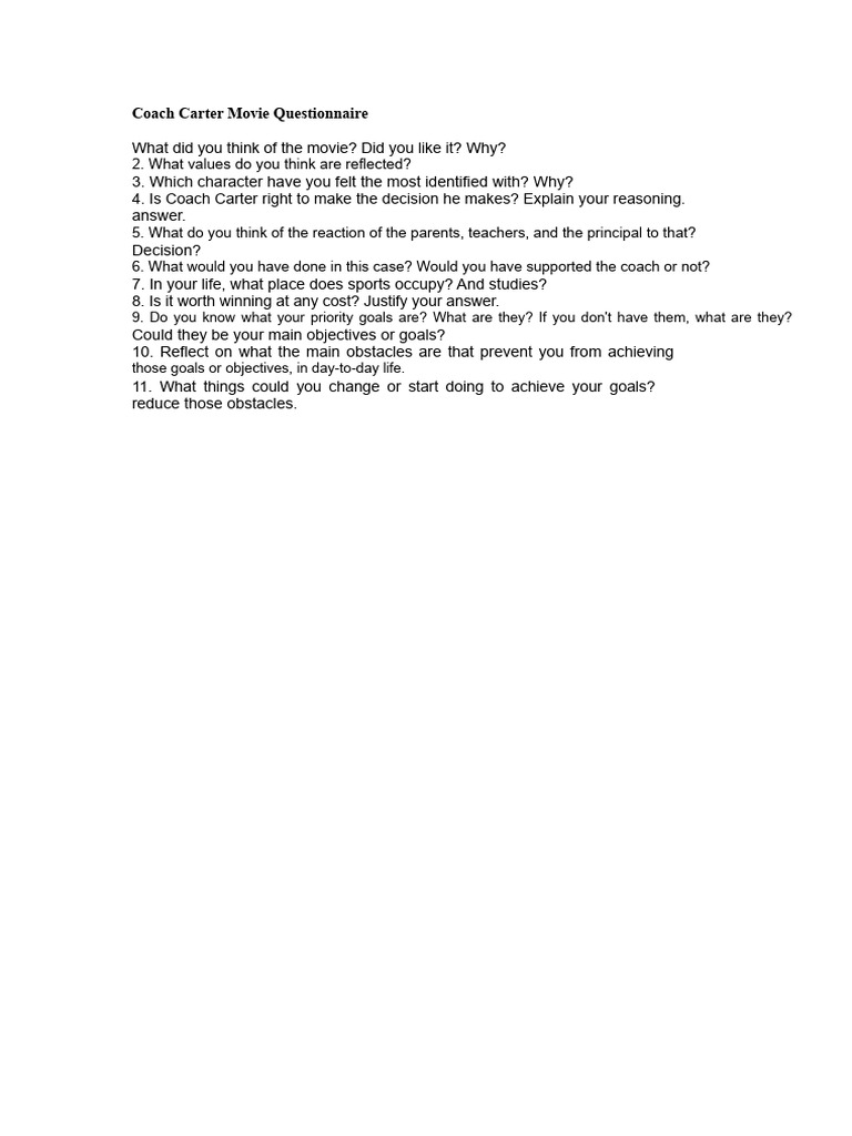 Coach Carter Movie Discussion Questions | PDF