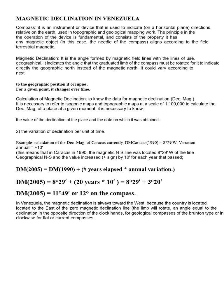 Magnetic Declination Calculation in Venezuela | PDF