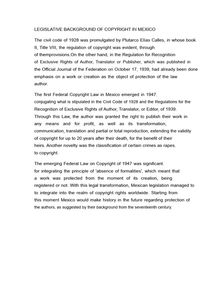 Legislative Background of Copyright Law in Mexico | PDF | Copyright ...