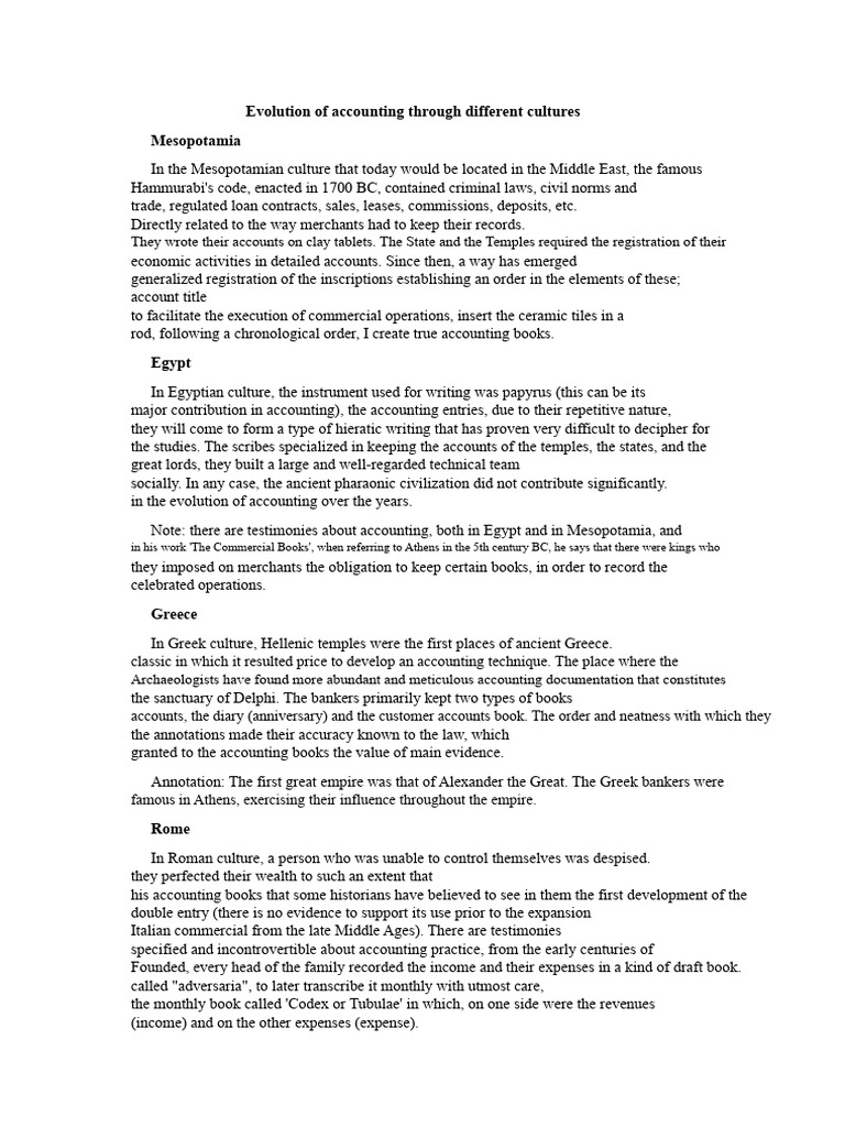Evolution of Accounting Through Different Cultures | PDF | Ancient ...