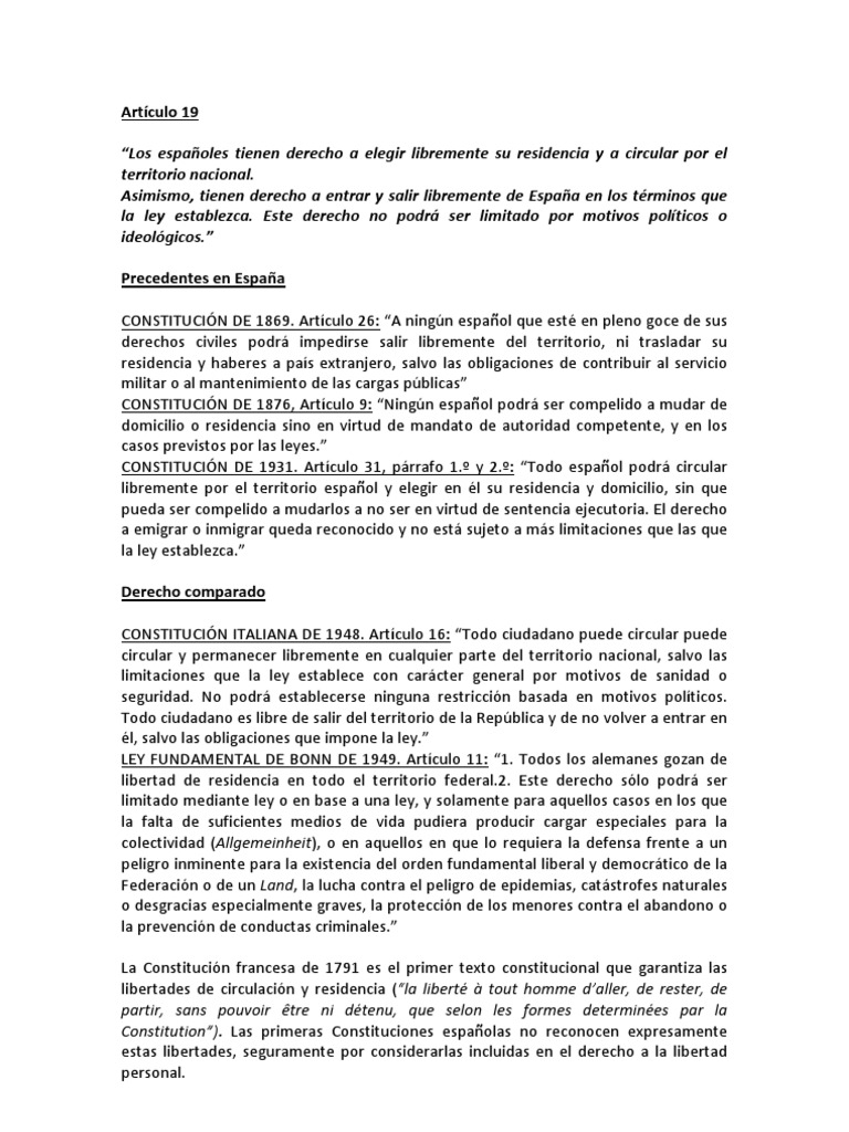 Artículo 19 de la Constitución Española | España | Extranjero (Ley)