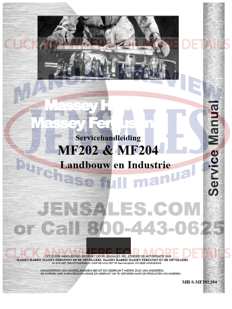 Massey Ferguson Tractor Service Handleiding MH S mf202 204 | PDF