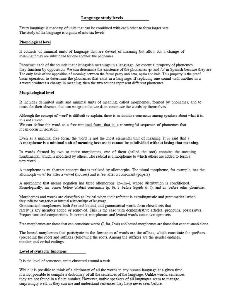 Levels of Study of The Language | PDF | Word | Semantics