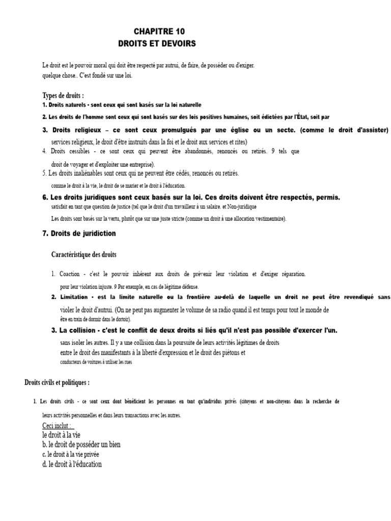 Chapitre 10 - Droits Et Devoirs | PDF | Loi naturelle | Droits de l'homme