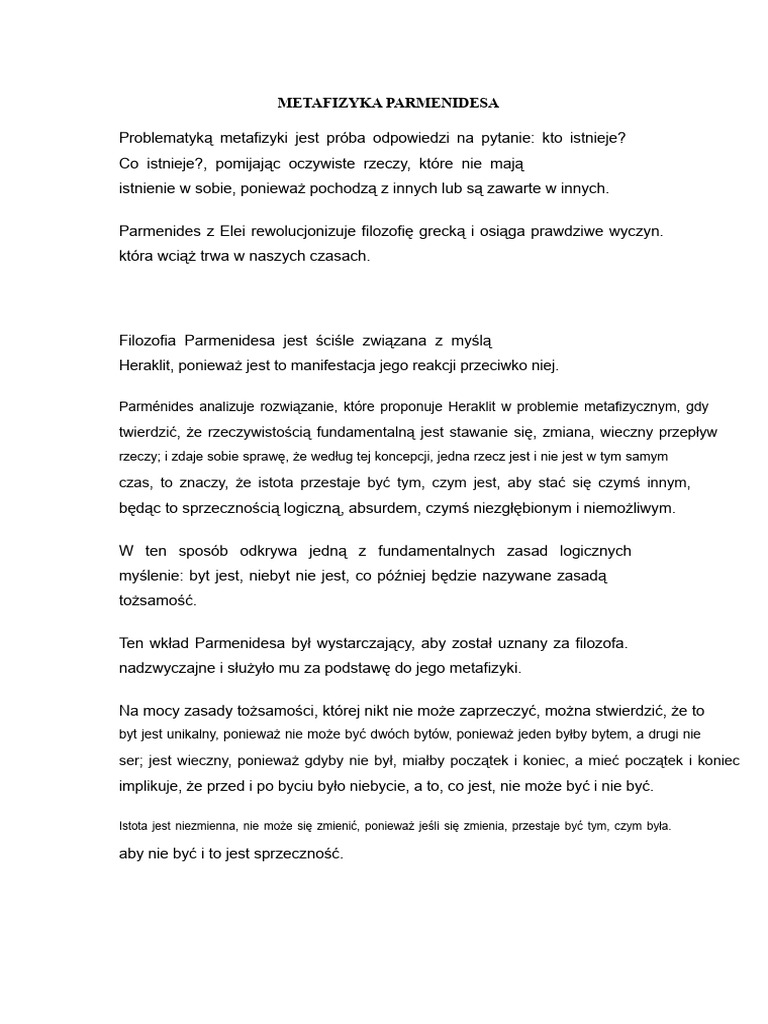 METAFIZYKA PARMENIDESa | PDF