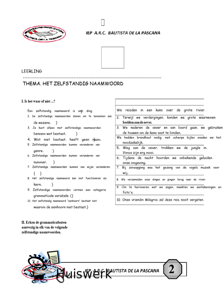 Oefen Het Zelfstandig Naamwoord 1e Klas Middelbare School. | PDF