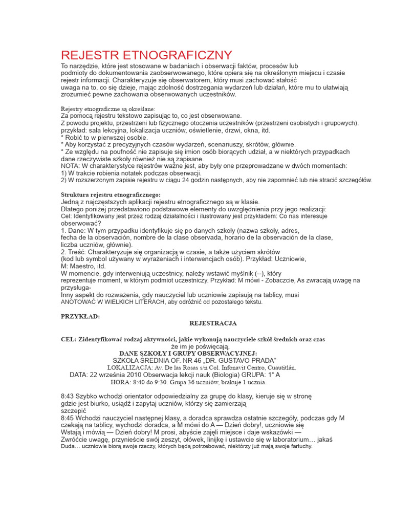 Rejestr Etnograficzny | PDF