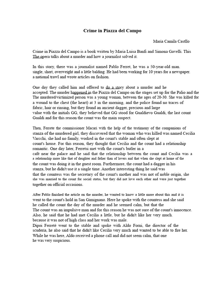 Summary of "Murder in Piazza Del Campo" | PDF