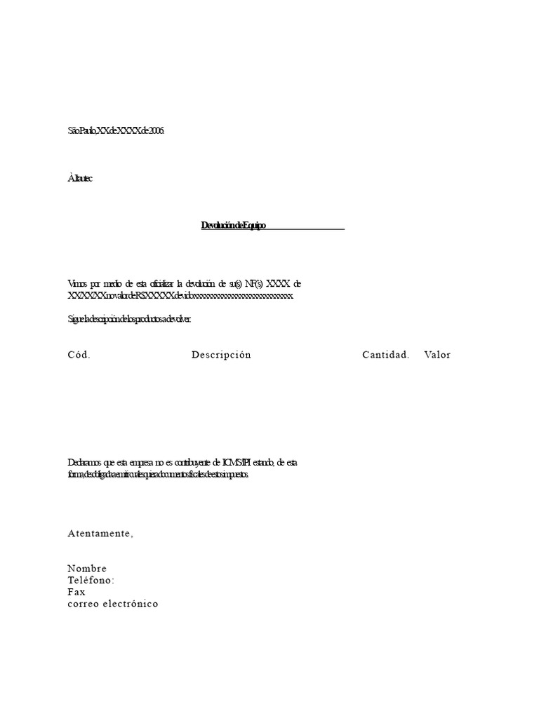 Modelo de Carta de Devolución | PDF