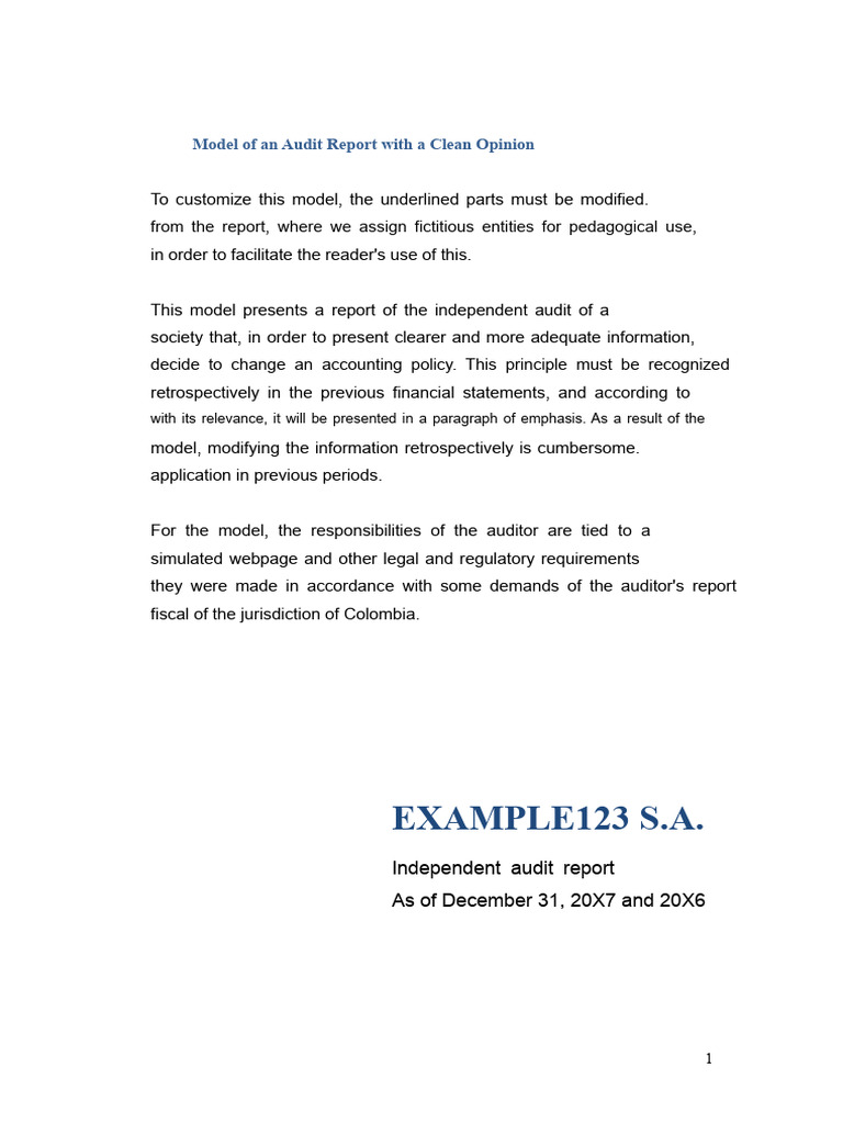 Clean Opinion Audit Report Template | PDF | Auditor's Report | Audit
