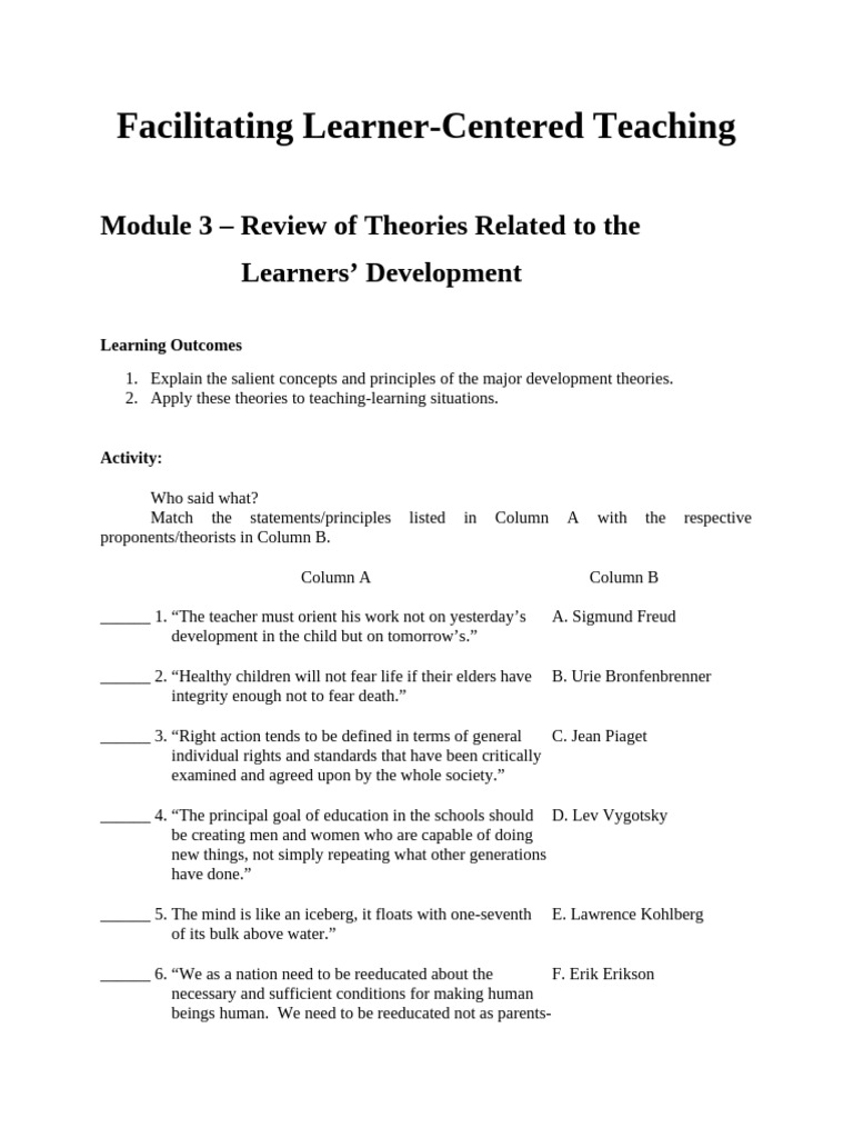 Module 3 Facilitating Learner Centered Teaching | PDF | Learning | Psychological Concepts