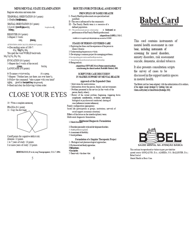 Babel Card for Mental Health in Primary Care.pdf | PDF | Hallucination ...