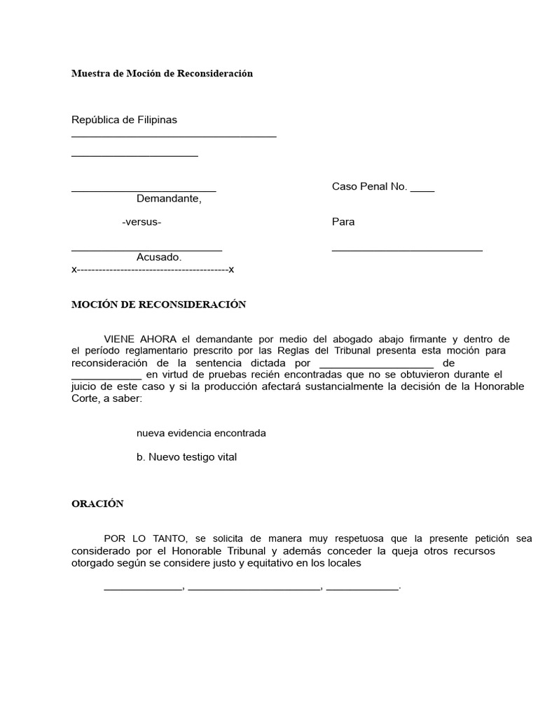 Muestra de Moción para Reconsideración | PDF