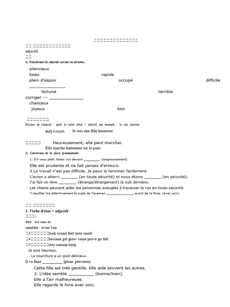 Exercices sur les adjectifs et adverbes | PDF | Adverbe | Sémantique