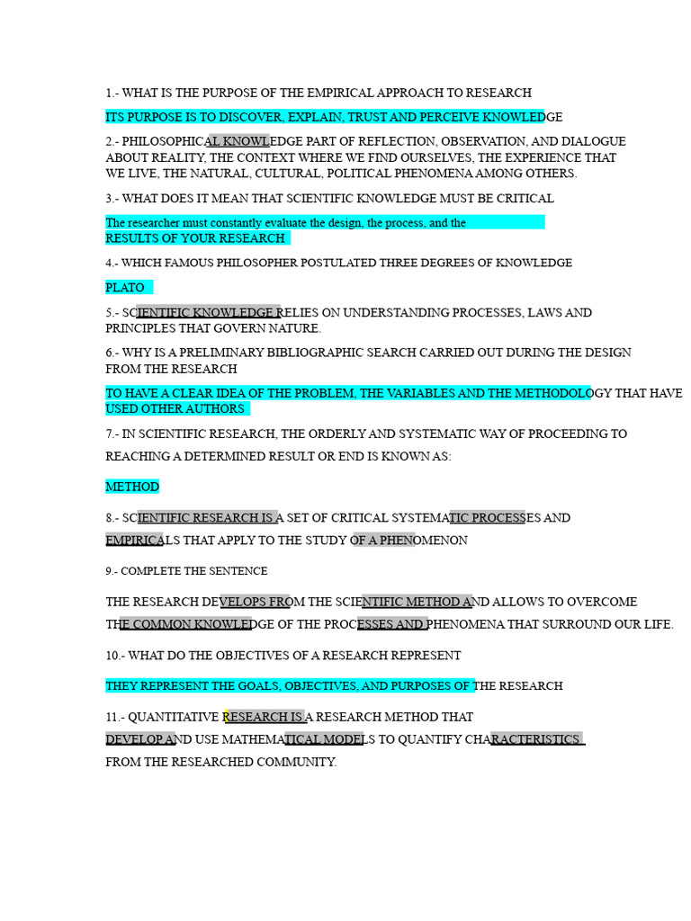 Research Questions and Answers | PDF | Knowledge | Methodology