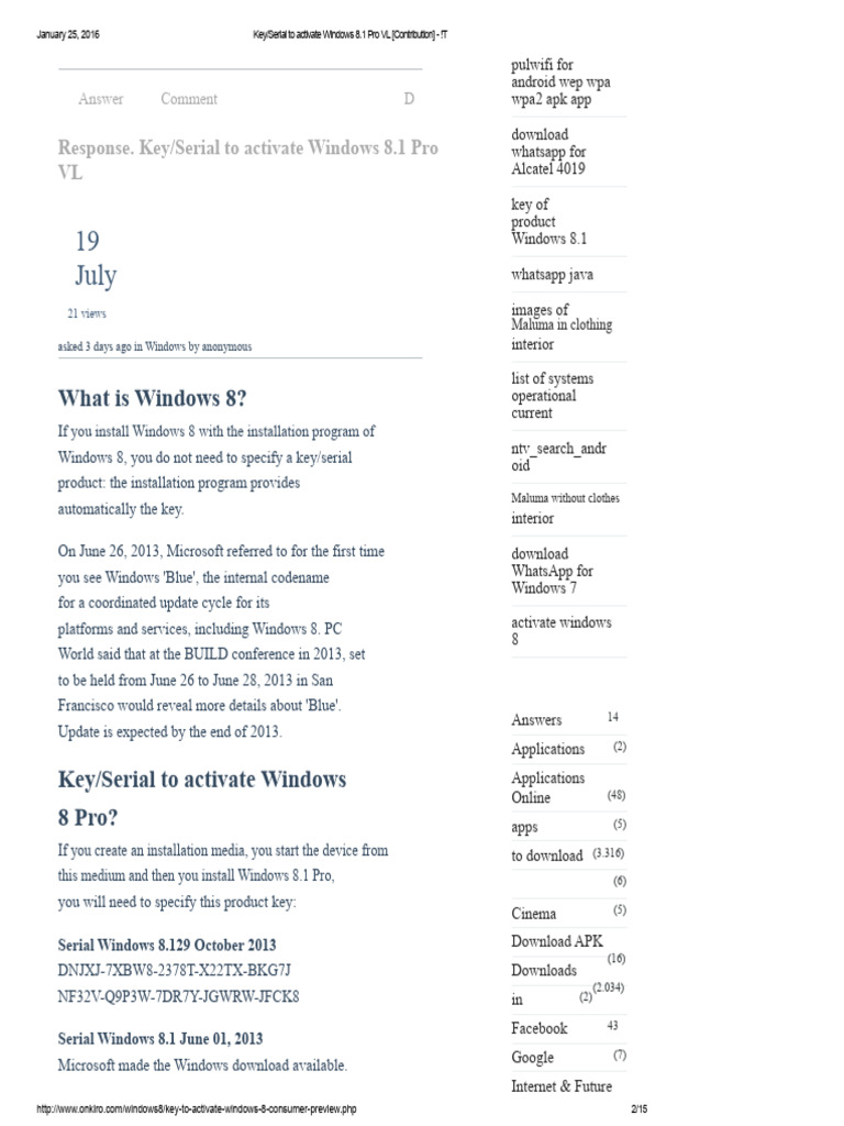 296664986-Serial-Key-To-Activate-Windows-8-1.pdf | PDF | Windows 8.1 | Windows 8