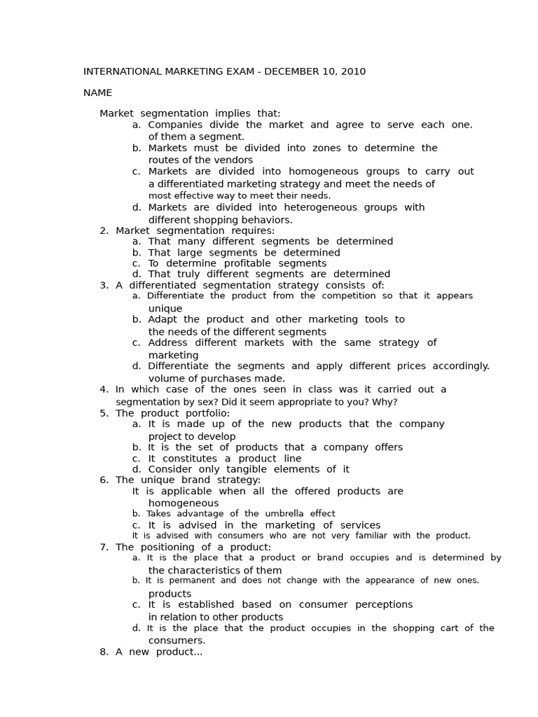 International Marketing Exam | PDF | Marketing | Product (Business)