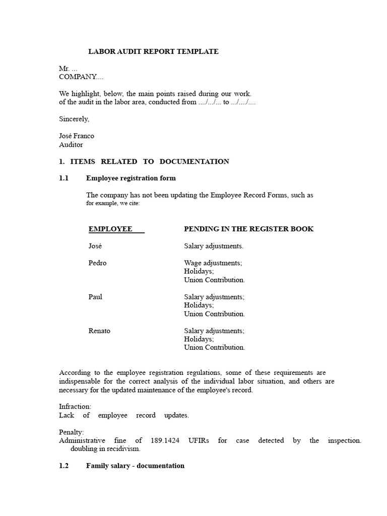 Labor Audit Report Template Summary | PDF | Employment | Overtime