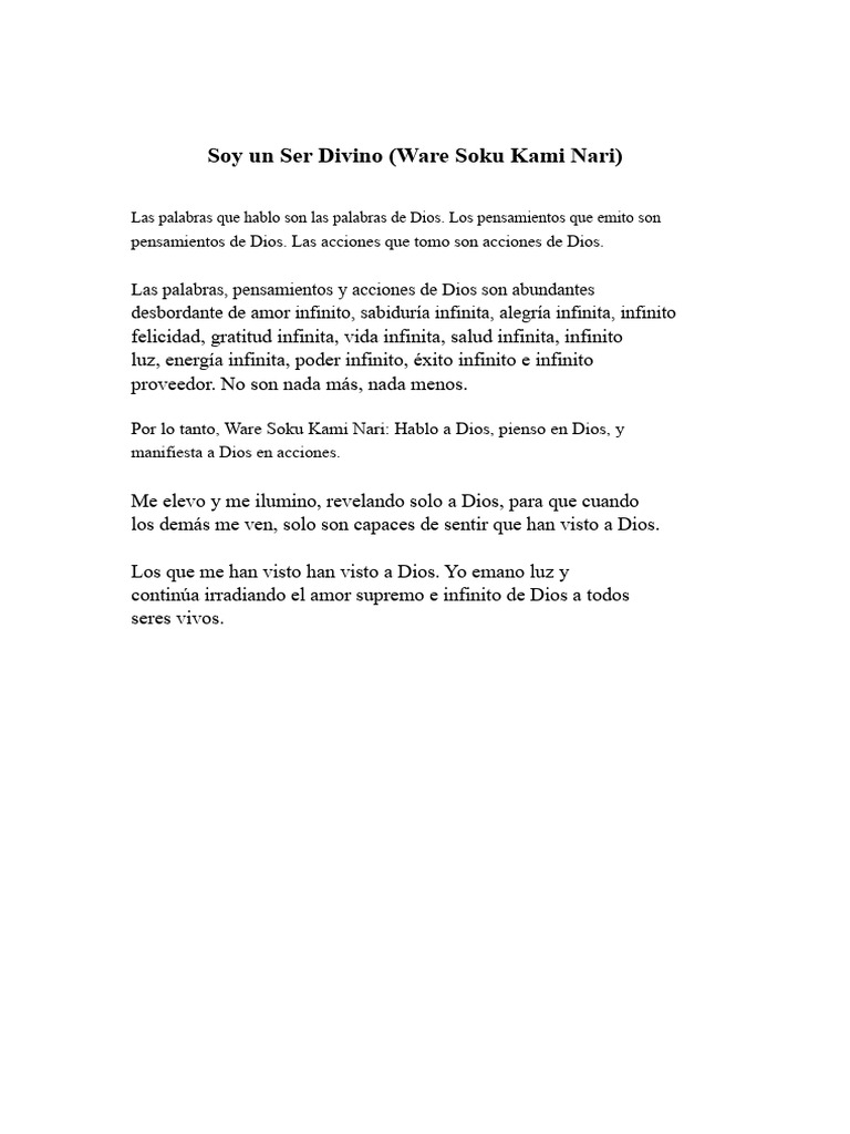 Afirmación Divina de Ware Soku Kami Nari | PDF