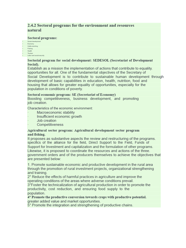 Sectoral Programs For The Environment and Natural Resources | PDF ...