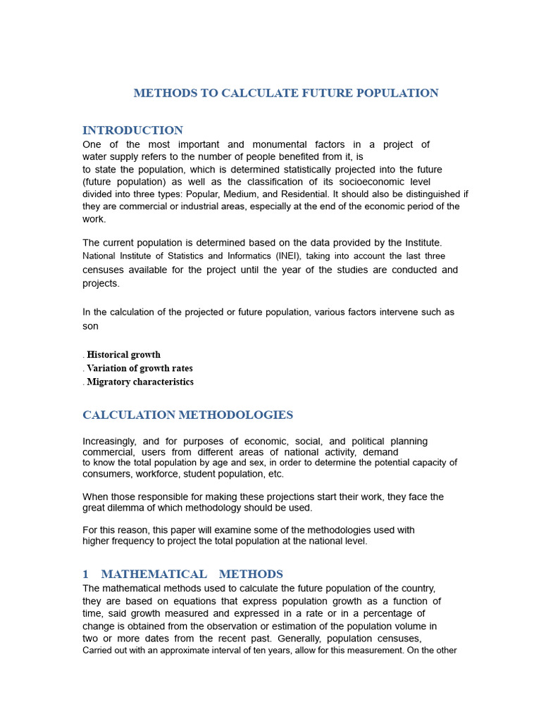 Future Population Calculation Methods | PDF | Equations | Population