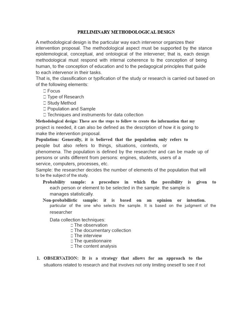 PRELIMINARY METHODOLOGICAL DESIGN | PDF | Methodology | Sampling (Statistics)