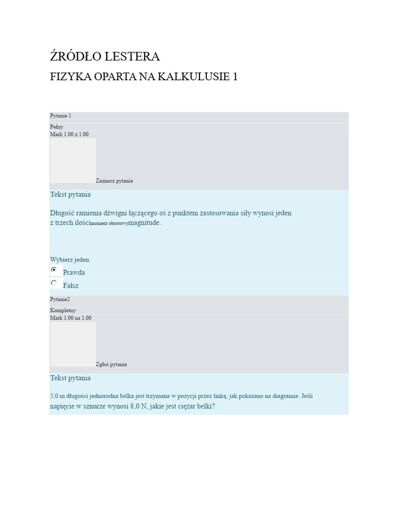 Fizyka Oparta Na Rachunku Różniczkowym 1 MQ2-ŚREDNI EGZAMIN | PDF