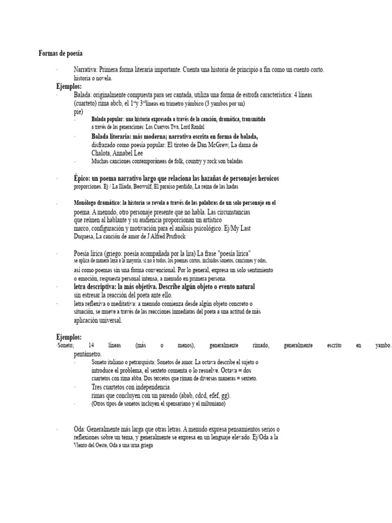 Tipos de poesía y sus características | PDF | Poesía | Sonetos
