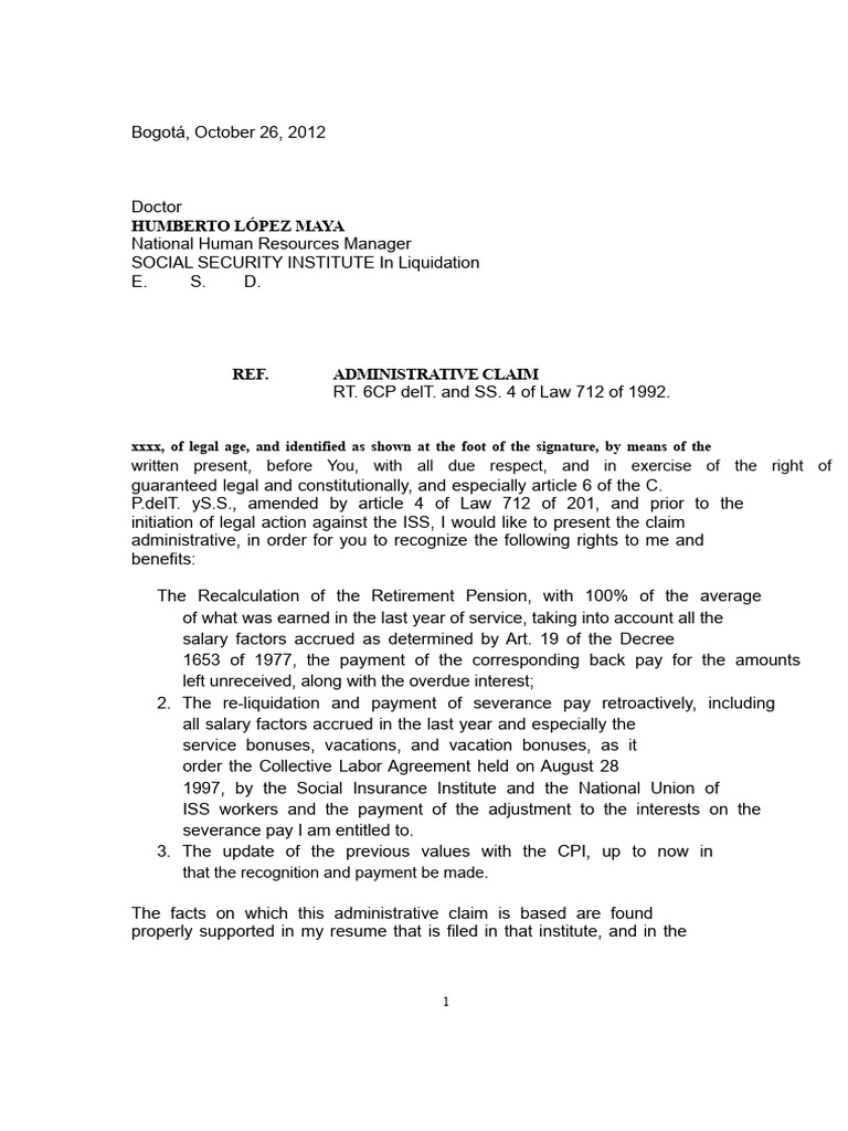 Administrative Claim Model | PDF | Social Security (United States ...