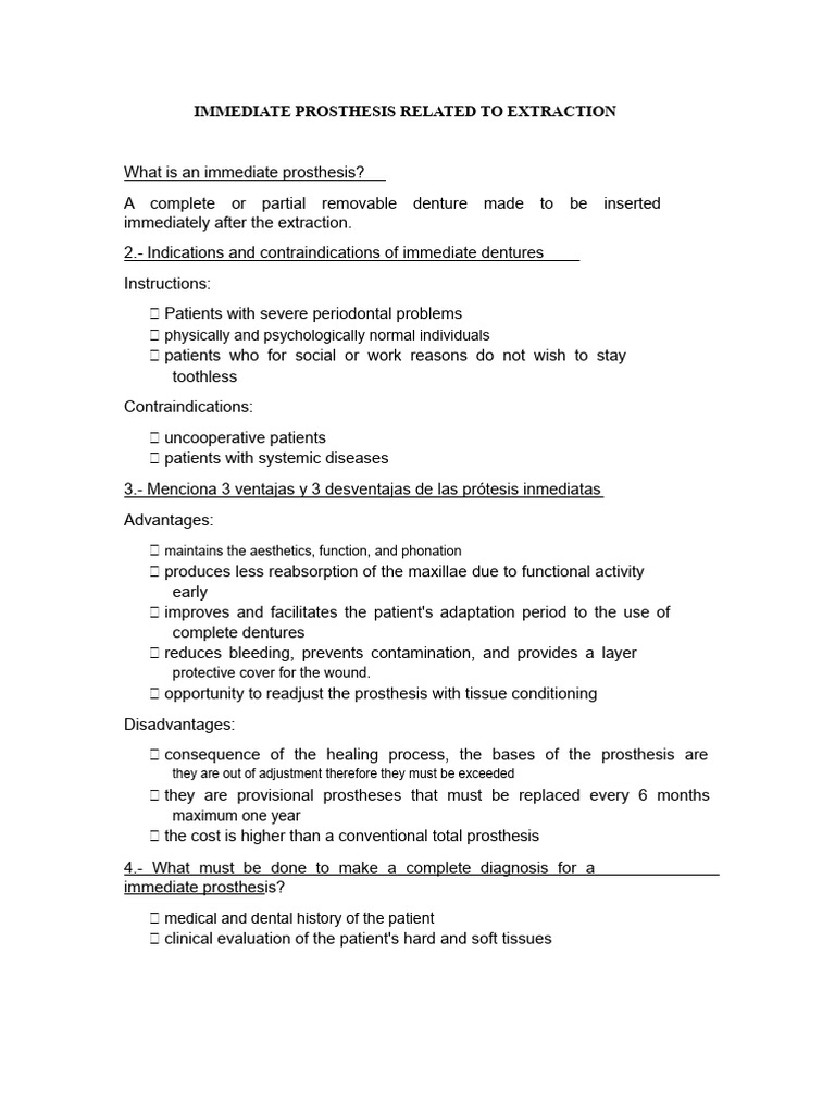 Immediate Prosthesis Related To Exodontia | PDF | Prosthesis | Dentures