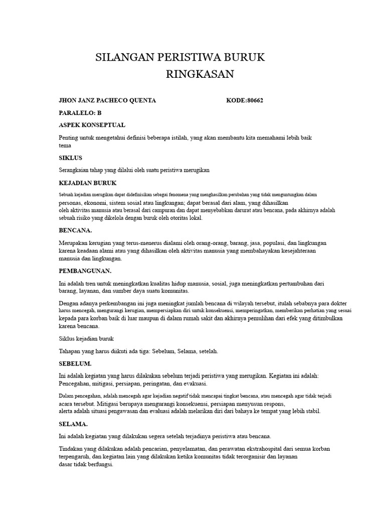 Siklus Peristiwa Merugikan Ringkasan Dukungan Dasar | PDF