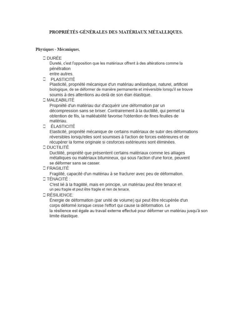 Propriétés Générales Des Matériaux Métalliques | PDF | Fragilité | Chaleur