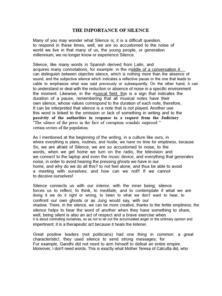 Essay The Importance of Silence | PDF | Brain | Memory