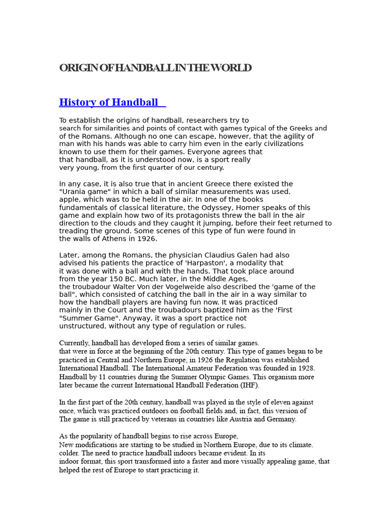 Origins of Handball Explained | PDF | Uruguay | Argentina